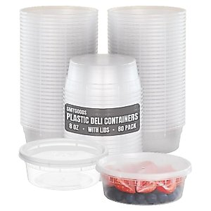 Smygoods 8oz Plastic Deli Containers with Lids - 80ct - BPA Free - Leakproof - Stackable - Microwave and Freezer Safe - Clear.