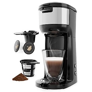 Single Serve Coffee Maker Brewer for K-Cup Pod & Ground Coffee Thermal Drip Instant Coffee Machine with Self Cleaning Function, Brew Strength Control