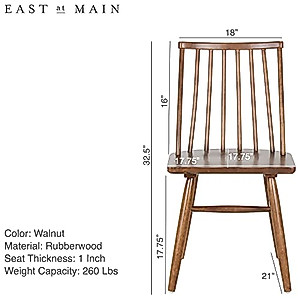 East at Main 100% Solid Wood Dining Chairs - 21”D x18”W x32.5”H - Handcrafted Set of 2 Modern Wooden Accent Chair for Kitchen Office Farmhouse Dining Room Furniture (Walnut)
