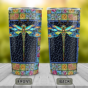 winorax Dragonfly Tumbler Stainless Steel Insulated 20oz Cup Mosaic Drawing Style Coffee Travel Mugs Tumbler With Lid Inspiration Gifts For Women Girls Christmas Birthday Gift