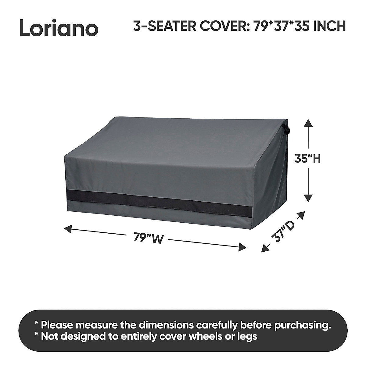 loriano Patio Furniture Covers, 3-Seater 100% Waterproof for Loveseat Couch Outdoor Sofa, Heavy Duty 600D Oxford Fabric, Premium PVC Coating for Sun Fade Resistance, 79" W x 37" D x 35" H