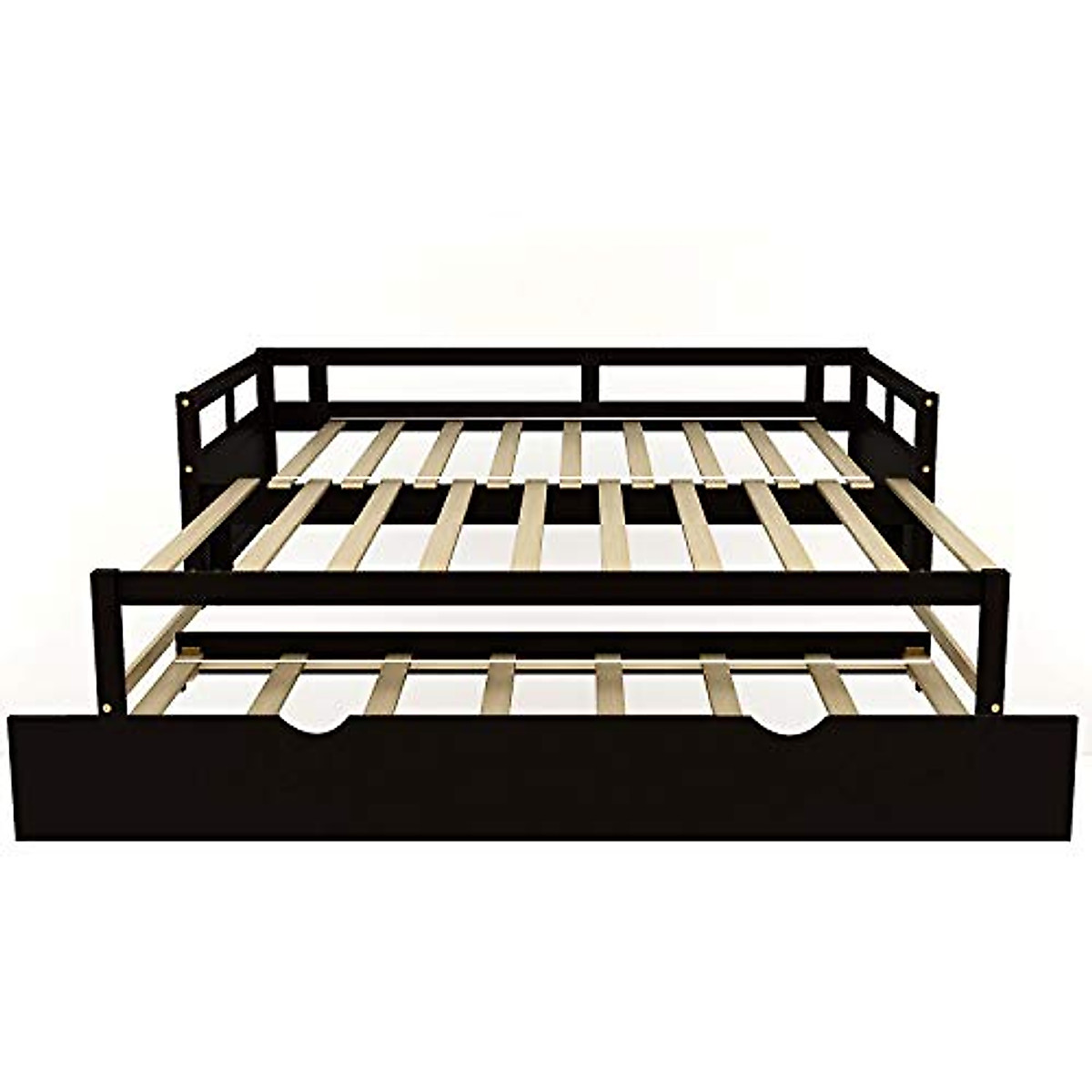 Merax Modern Wood Daybed with Pop Up Trundle Twin to King Triple Sofa Bed Frame for Kids Teens Adults/No Box Spring Needed Espresso