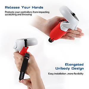 OOAVR VR Controller Grip Cover Accessories for Oculus Quest 2,2Pcs VR Silicone Face Pad,1 Pair VR Grips Cover and Thumbstick Covers(Red/4pcs Set)