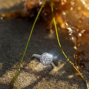 Moissanite Engagement Ring 1ct Center Solitare Diamond Halo Wedding Band Rings 6.5mm D Color VVS1 Moissanite Ring Sterling Silver Anniversary Promise Ring for Her