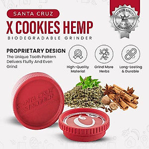 Santa Cruz Shredder x Cookies Hemp Grinder for Herbs Knurled Top for Stronger Grip Size Medium 2.2" (2, Red)