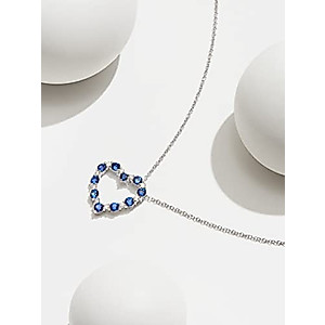 Amazon Essentials Platinum Over Sterling Silver Created Blue Sapphire and 1/6th Carat Total Weight Lab Grown Diamond Heart Necklace, 18 Inch Fine Cable Chain 2 Inch Extender (previously Amazon Collection)