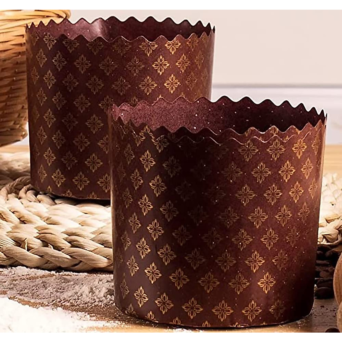 8oz Kulich Mold Easter Bread Paper Mold Paska |25 pcs| Easter Bread Forms - Panettone Paper Mold - Panettone Paper Baking Molds Universal - Brown Design W 3.55 x H 3.35-In