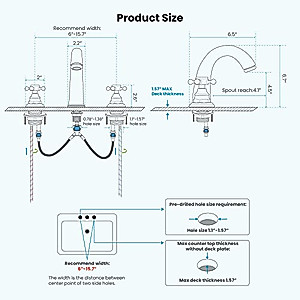 8 inch Widespread Bathroom Faucet 3 Hole Oil Rubbed Bronze Double Cross Handle Mixer Bathroom Sink Tap Deck Mount Hot Cold Water Matching Pop Up Drain with Overflow