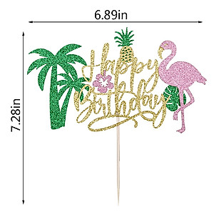 PALASASA Glitter Flamingo Happy Birthday Cake Topper,Hawaiian Luau Tropical Pineapple Theme Kids Boys Girls Party Decoration Supplies