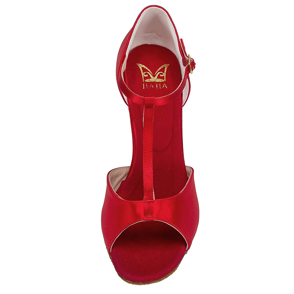 JIAJIA 20511 Women's Satin Sandals Flared Heel Latin Salsa Performance Dance Shoes Color Red,Size 9 B(M) US/40 EU