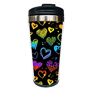 Waldeal LGBT Pride Travel Coffee Mug with Flip Lid, Lesbian Gay Love Rainbow Heart Stainless Steel Valentine's Day Cup Water Bottle 15 OZ, Birthday Anniversary Mug for Girlfriend Boyfriend
