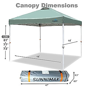 SUNNIMAX Canopy Tent, Outdoor 10x10 Pop-up Canopy,Patio Tents for Parties,Quick EZ Setup Canopies with Waterproof Roof, Roller Bag, 4 sandbags