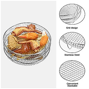 Patelai 6 Pcs Air Fryer Racks 7.8 Inch 3 Layer Stackable Stainless Steel Dehydrator Racks for Oven Air Fryer Accessories, Compatible with Ninjia, Gowise, Fit for 4.2-5.8 Qt Air Fryer Pressure Cooker