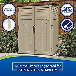 Suncast 54 Cubic Ft. Vertical Resin Outdoor Storage Shed, Sand, 52” x 32.5” x 71.5"