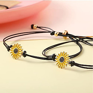Hicarer Promise Bracelets, Back to School Friendship Bracelets Distance Matching Charm Set for Friends Women Valentine's Day Gift(Sunflower Style)