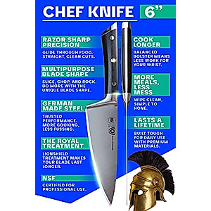 Dalstrong Gladiator Elite Series Forged High Carbon German Steel Chef Kitchen Knife with Black G10 Handle, 6 Inches, Sheath Included