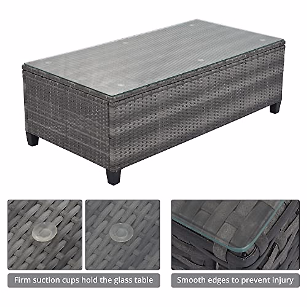 GODAFA 8-Piece Outdoor Wicker Round Patio Furniture Set-Half-Moon Sectional Sofa with Rectangular Coffee Table-Water-Resistant PE Rattan-Movable Cushions, Beige