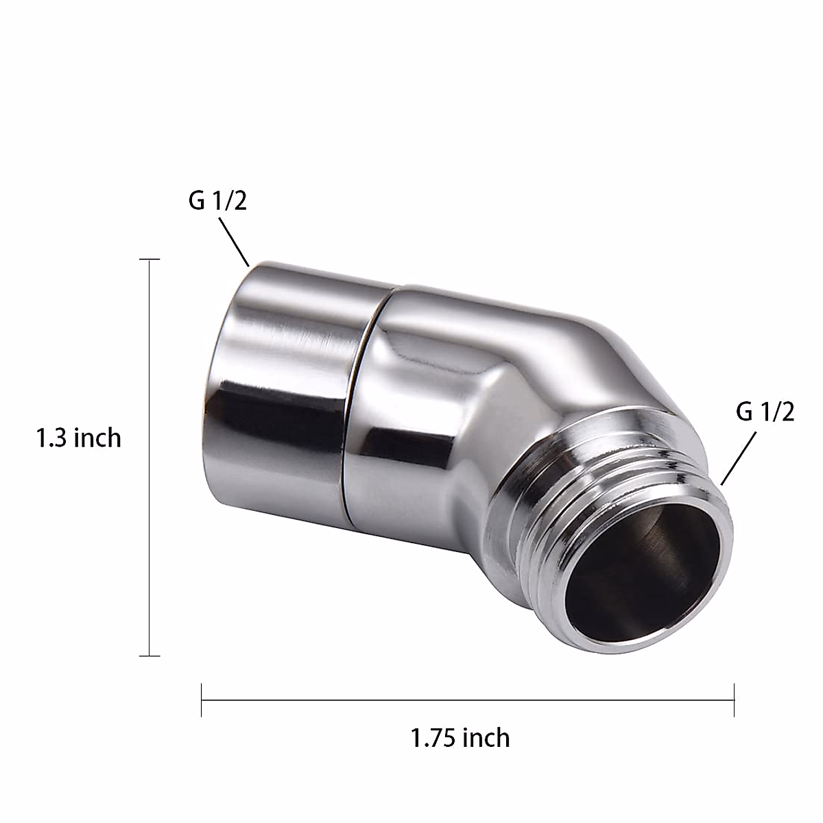 Carvedexquisitely Modern Copper Showerhead Elbow Adapter, 135 Degree Chrome, G1/2" Female and Male