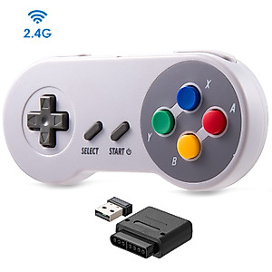 [New Version] 2 Pack 2.4 GHz Wireless Controller Game pad Compatible with SNES & PC, with SNES & USB Receivers, Support Windows PC, IOS MAC, Linux Raspberry Pi and SNES [Plug & Play] [Rechargeable]
