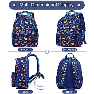 Backpack Toddler Girl, 13.80" x 11.02" x 4.72" Unicorn Backpacks with Adjustable Padded Shoulder Straps For Age 3-6 (Dark Blue Dinosaur)