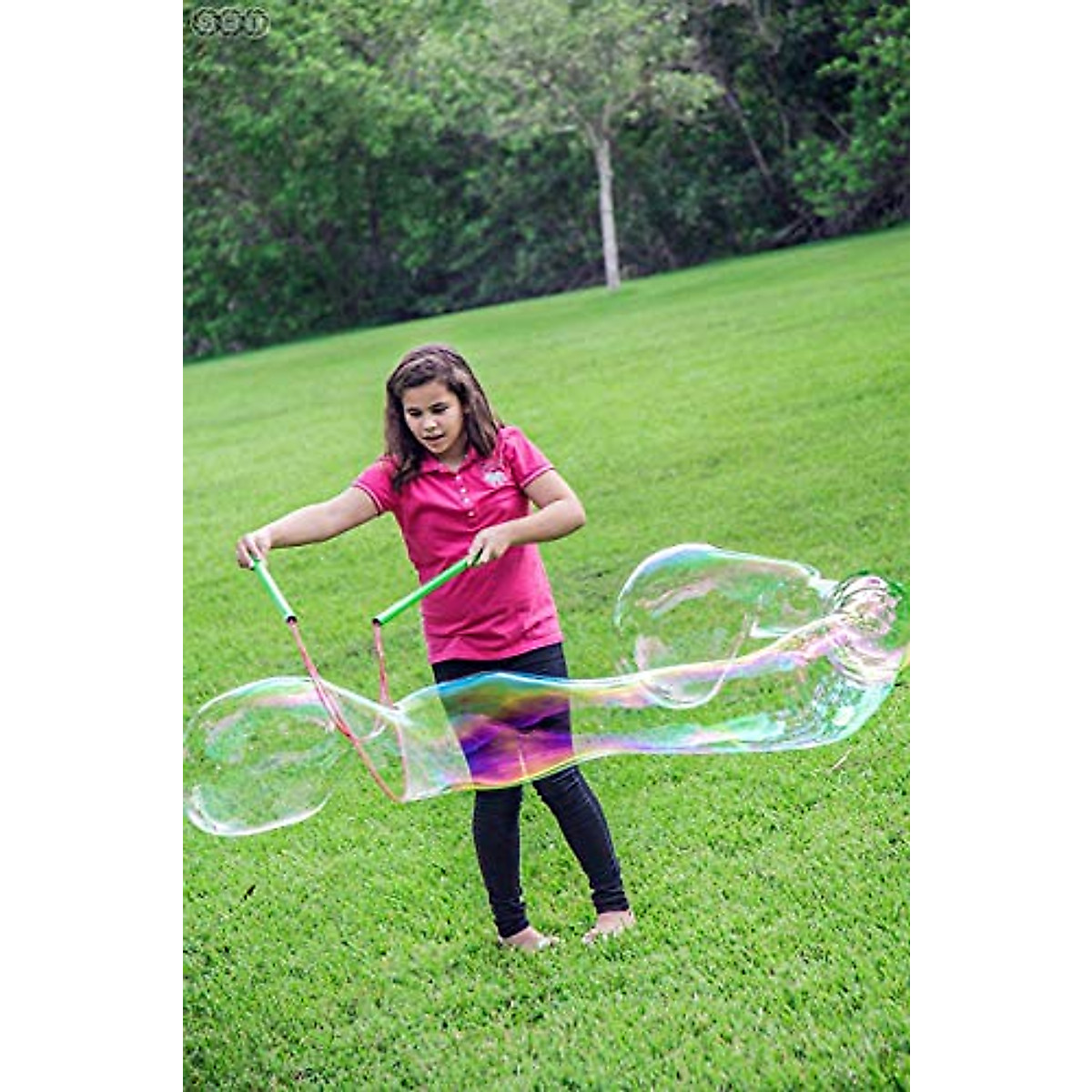 WOWMAZING Giant Bubble Wands Kit & bubble refills: Includes Wand, 5 Big Bubble Concentrate pouches and Tips & Trick Booklet | Outdoor Toy for Kids, Boys, Girls | Bubbles Made in The USA