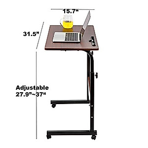 Hadulcet Mobile Side Table, Mobile Laptop Desk Cart, Adjustable Over Bed Table with Wheels for Sofa, 31.5 x 15.7 in, Red Walnut