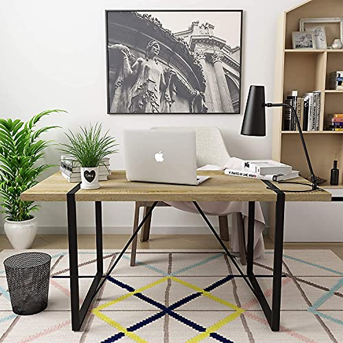 TABU 63 Inch Rectangular Multi-Purpose Table for 4-6, Industrial Style Heavy-Duty Table with Wood Tabletop and Metal Frame for Home,Office,Dining Room
