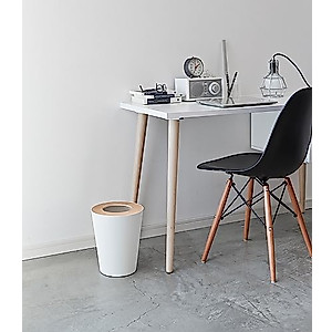 Yamazaki Home Trash Can - Small Modern Home Wastebasket for Bathroom Kitchen office Steel + Wood One Size Ash
