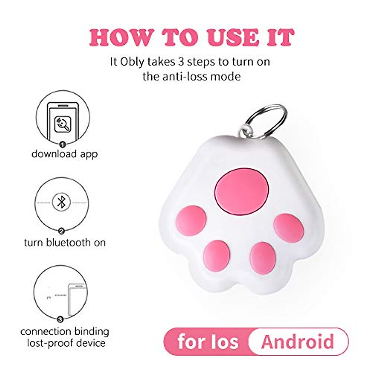 Bluetooth Tracker Key Finder Paw GPS Tracker Wireless Two Way Locator Devices Selfie Accessories Anti-Lost Alarm Wallet Key Luggage Child Pet Finder Mini Smart Tracker (Pink, PAW)