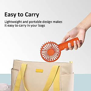 Coolfor Handheld Fan,Mini Portable Fan 2000mAh USB Rechargeable Battery Operated Cooling Hand Fan with 3 Adjustable Speeds for Travel Makeup Office shopping picnic indoor outdoor use(Orange)
