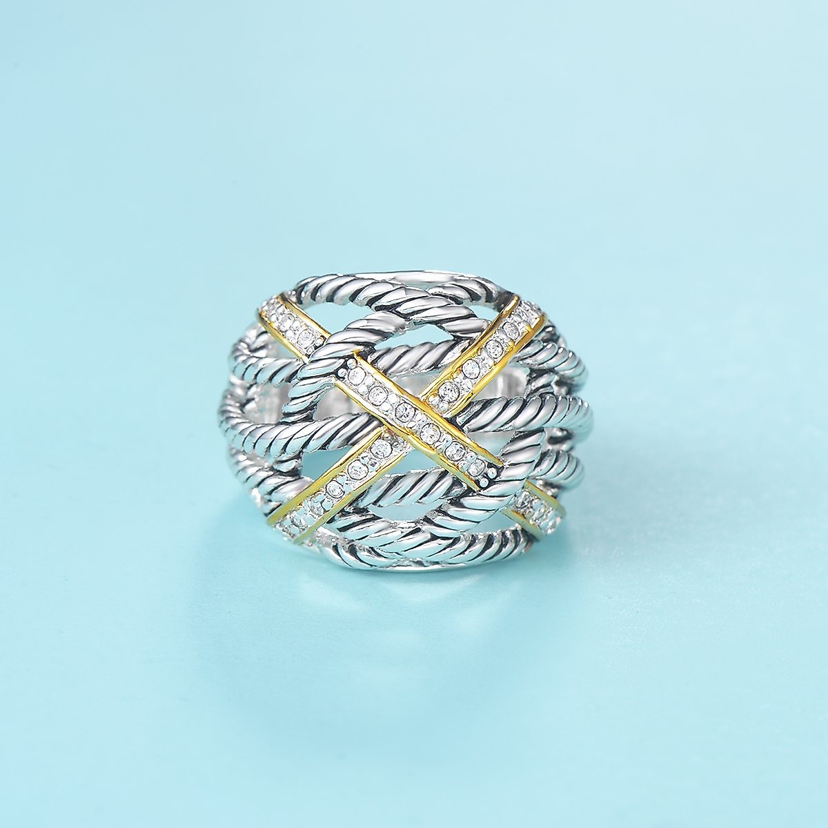 UNY Ring Twisted Cable Wire Weave Designer Fashion Brand David Womens Vintage Valentine Love Gifts Rings (silver-and-gold-plated-brass, 7)