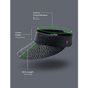 Straw Visor for Women | Packable Beach Visor & Sun Visor | Sun Protection | One Size | Onyx | Hemlock