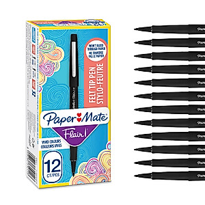 Paper Mate Flair Pen, 0.7 mm Medium Tip, Black, Box of 12