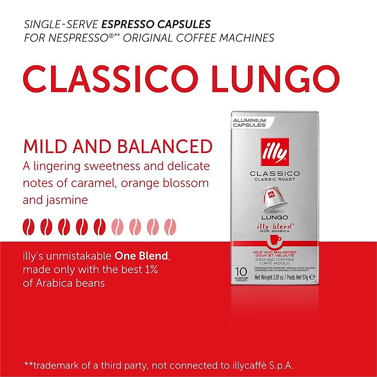 illy Lungo Classico Coffee, Classic Roast (Medium Roast) (100-Count single serve capsules, compatible with Nespresso Original Line System coffee machines)