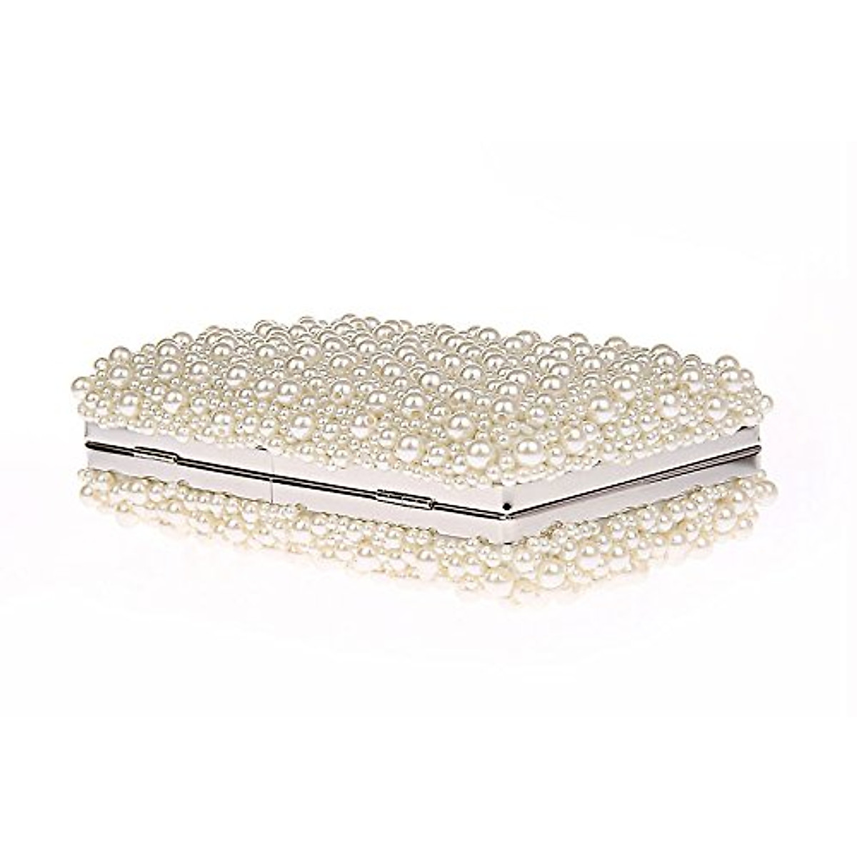 ZAKIA Womens Faux Pearl Beaded Evening Clutch Bag Bridal Wedding Handbag Party Embedded Frame Purse (Cream White)