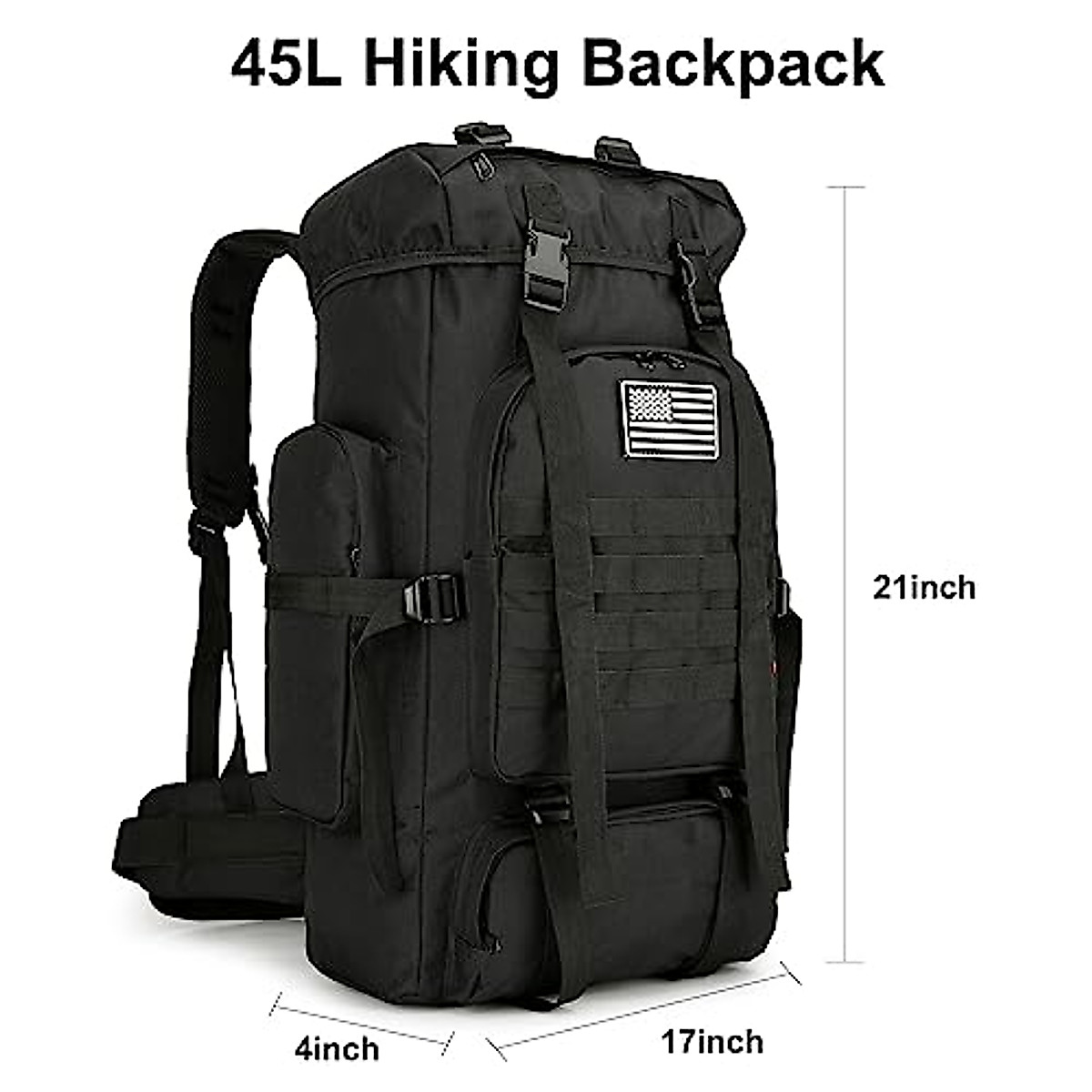 W WINTMING 45L Hiking Backpack Camping Rucksack Molle Military Backpack for Outdoor Traveling (Black)