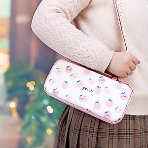 AOLDHYY Niclogi Carry Case for Nintendo Switch, Hard Shell Protective Cover Travel Carrying Bag with 12 Game Card Slots, Inner Storage Bag for Switch Console Controller & Game Accessories, Peach Pattern