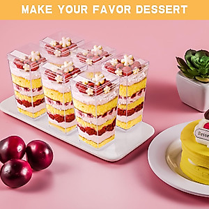 Vetory 50 Pack 3 oz Mini Dessert Cups,Plastic Dessert Cups with Lids and Spoons,Tall Square Clear Parfait Cups Appetizer Cups,Great for Tasting Party Desserts Appetizers Puddings Mousse