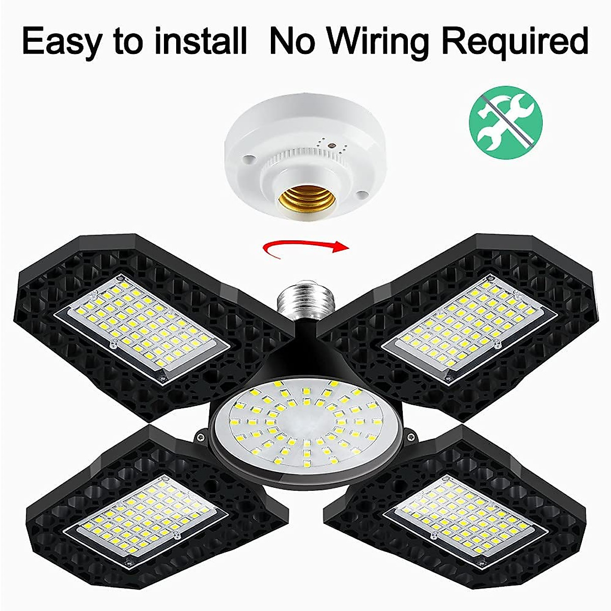 2-Pack LED Garage Light, 120W Deformable LED Shop Light with E26/E27 Medium Base, 12000 Lumens with 5 Aluminum Adjustable Panels, 3500K Screw LED Ceiling Light for Attic, Workshop, Basement