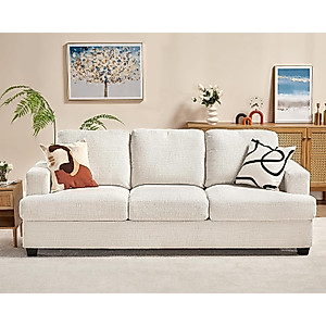 papababe Sofa, 3 Seater Modern Couches with Extra Deep Seats, 89 Inch Wide Comfy Couches for Living Room (Chenille, Beige)