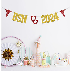 B*N 2024 Banner,Congrats B*N Banner, Class of 2024 Nurse Graduation Party Decor,Congrats Nurse Graduation Sign, Future Nurse Class of 2024 Medical School Graduation Party Supplies Gold Red