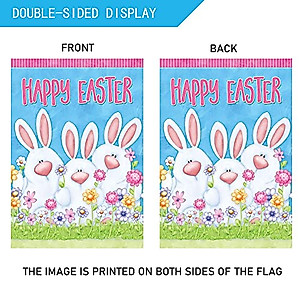 Dtzzou Happy Easter Bunny Garden Flag 12.5" x 18" Outdoor & Indoor Decorative Cute Rabbit Double Sided Flag for Spring Easter Decoration