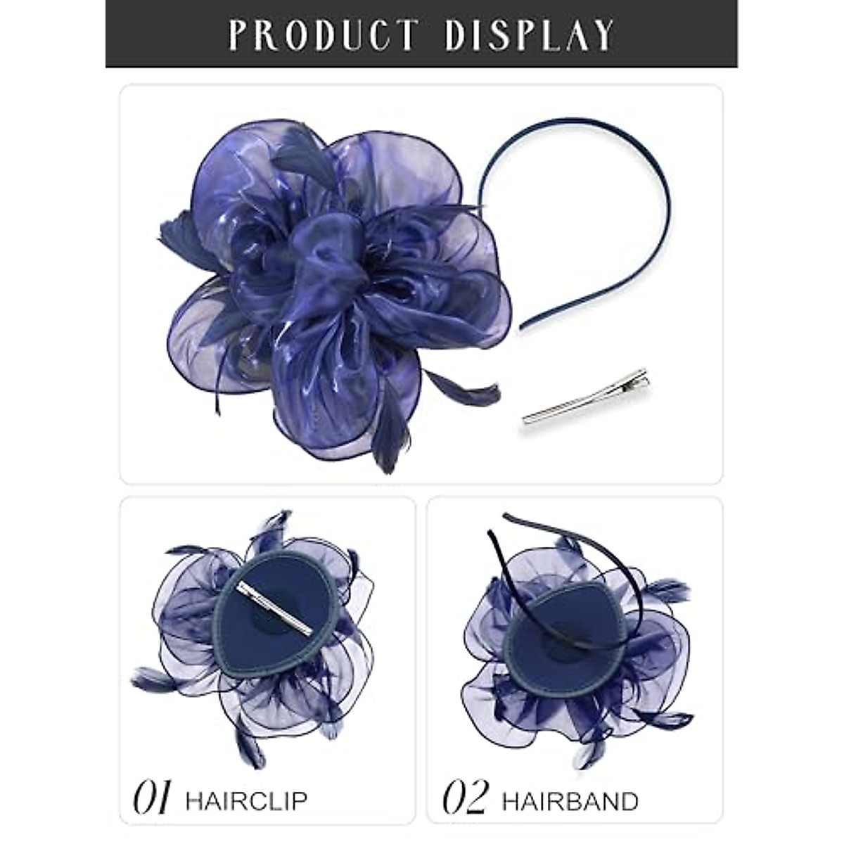 SWEETV Fascinators Hats for Women Tea Party Hat and Gloves Set for Kentucky Derby, Cocktail, Wedding, Fancy Dress Party Blue