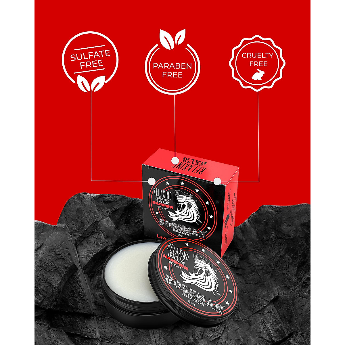 Bossman Relaxing Beard Balm - Beard Tamer, Relaxer, Thickener and Softener Cream - Beard Care Product - Made in USA (Hammer Scent)