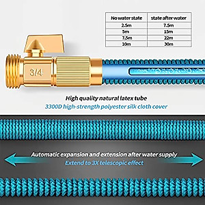 Garden Hose 25-100ft, Flexible Retractable Hose with 10 Function Spray Nozzle,4 Layer Latex and 3/4" Solid Brass Connectors,Zinc alloy material Lightweight No-Kink Flexible Water Hose (50FT)