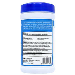 The Pharma-C Company Witch Hazel Wipes [40 Wipes] - Daily Toner & Astringent Cleansing Cloths For Face