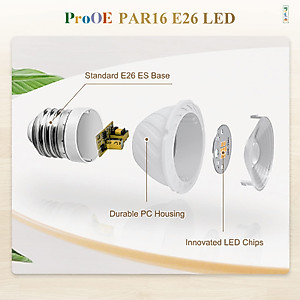 DiCUNO PAR16 LED Bulb 5W, 50W Halogen Equivalent, 3000K Warm White High CRI 98, 100-240V E26 Base Light Bulb 400 Lumens Non-Dimmable Spotlight, 60 Degree Beam Angle, 2 Packs