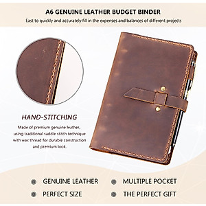 Leather Binder Budget with Cash Envelopes, Handmade Leather A6 Binder for Money Saving Planner, Cash Envelopes for Budgeting, Money Organizer for Cash - Brown