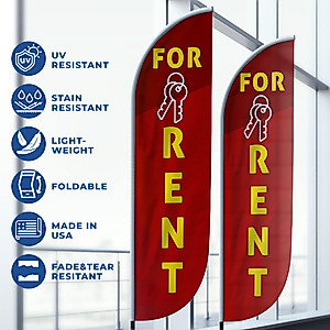 For Rent Feather Flag(11.5feetX2.5feet) by DreamController | Outdoor Business Advertising Tall Flag | Weather-Resistant Knitted Swooper Flag | Made in USA | HD Print (Flag Only)