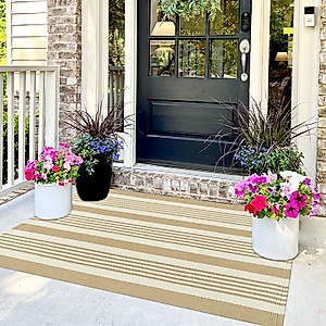 OJIA Outdoor Rug 3'x5', Hand-Woven Cotton Entry Rug Machine Washable Rugs Striped Porch Rug Indoor Outdoor Area Rug Floor Mat for Front Door/Farmhouse/Entryway/Bedroom/Home Entrance